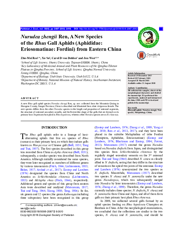 (PDF) Nurudea zhengii Ren and Qiao, A New Species of the Rhus Gall ...