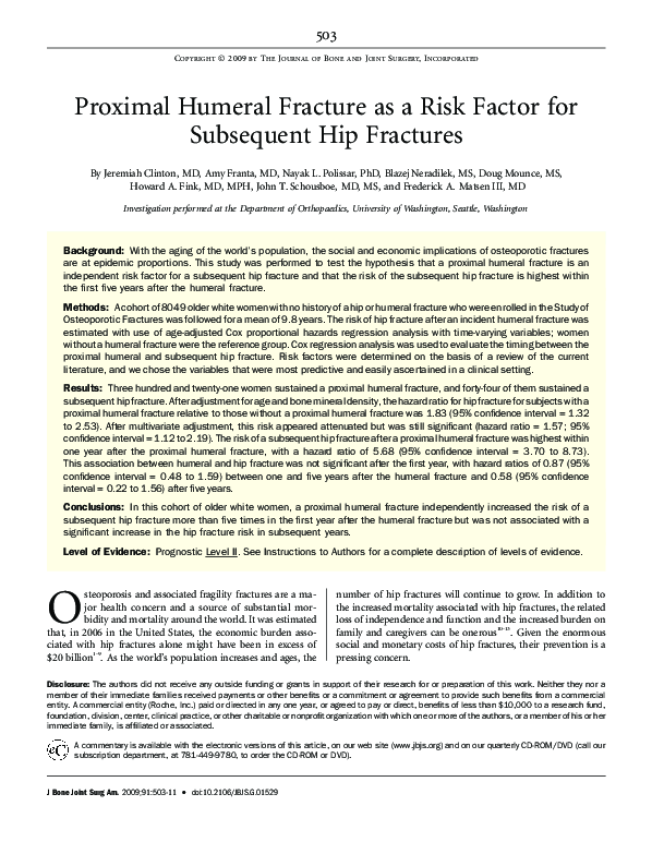 (PDF) Proximal Humeral Fracture as a Risk Factor for Subsequent Hip ...