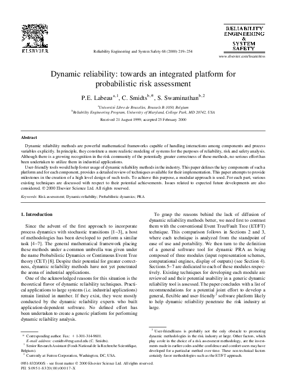 (PDF) Dynamic reliability: towards an integrated platform for probabilistic risk assessment ...