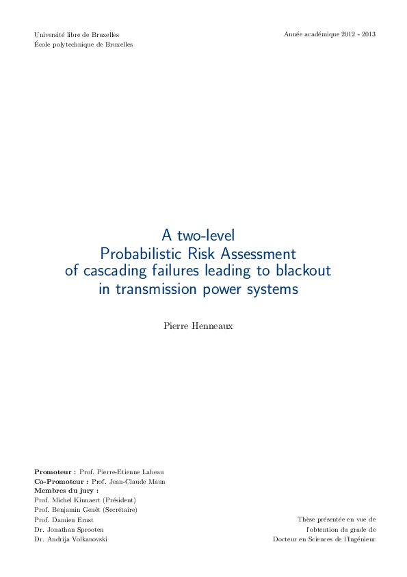 (PDF) A two-level Probabilistic Risk Assessment of cascading failures leading to blackout in ...