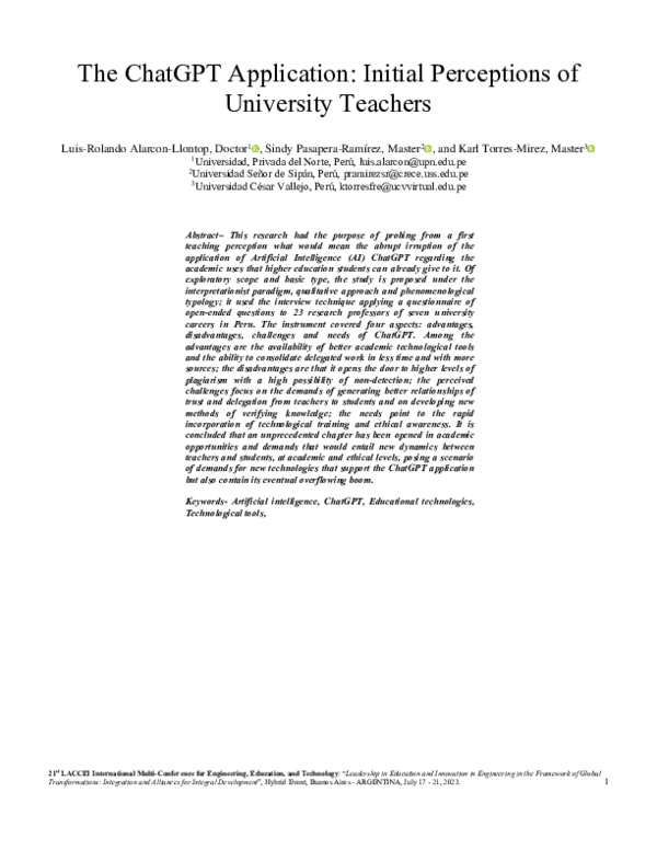 (PDF) The ChatGPT Application: Initial Perceptions of University Teachers