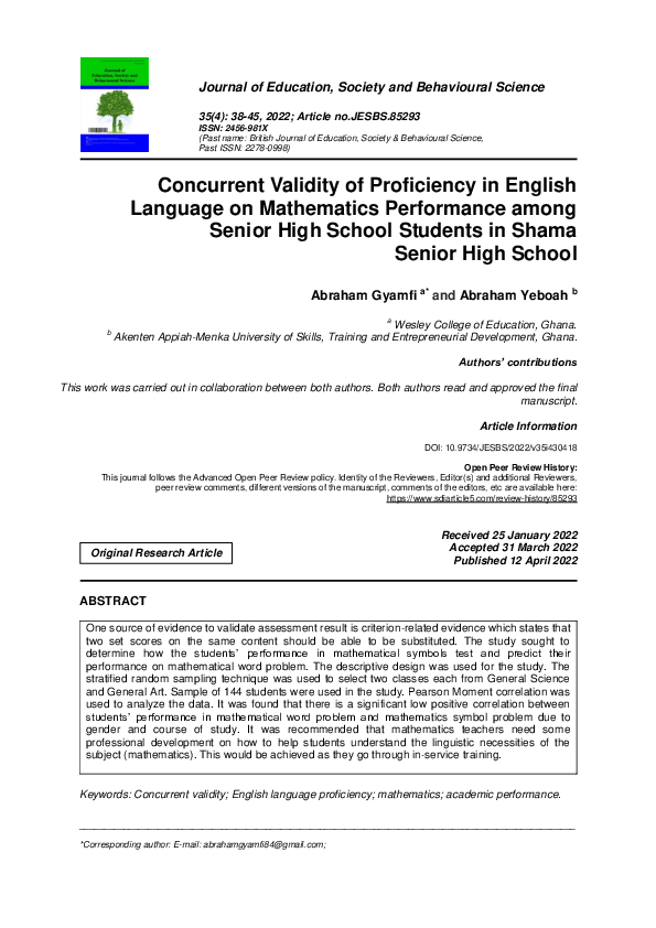 (PDF) Concurrent Validity of Proficiency in English Language on ...