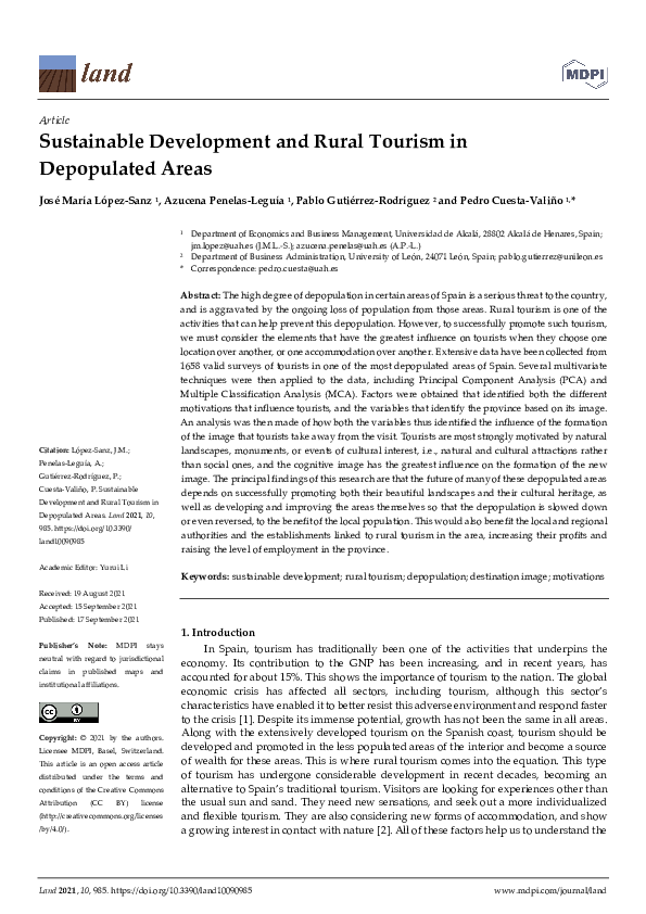 (PDF) Sustainable Development and Rural Tourism in Depopulated Areas