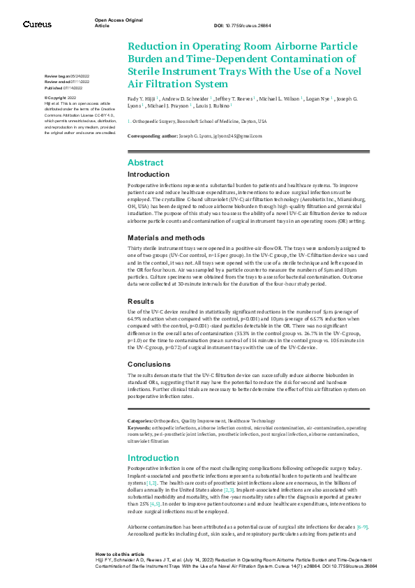(PDF) Reduction in Operating Room Airborne Particle Burden and Time ...