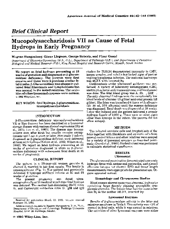 (PDF) Mucopolysaccharidosis VII as cause of fetal hydrops in early ...