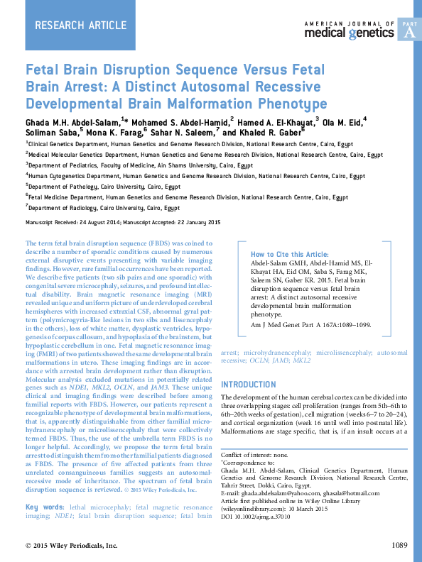 (PDF) Fetal brain disruption sequence versus fetal brain arrest: A distinct autosomal recessive ...