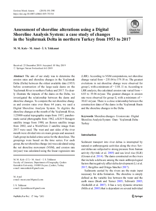 Pdf Assessment Of Shoreline Alterations Using A Digital Shoreline Analysis System A Case