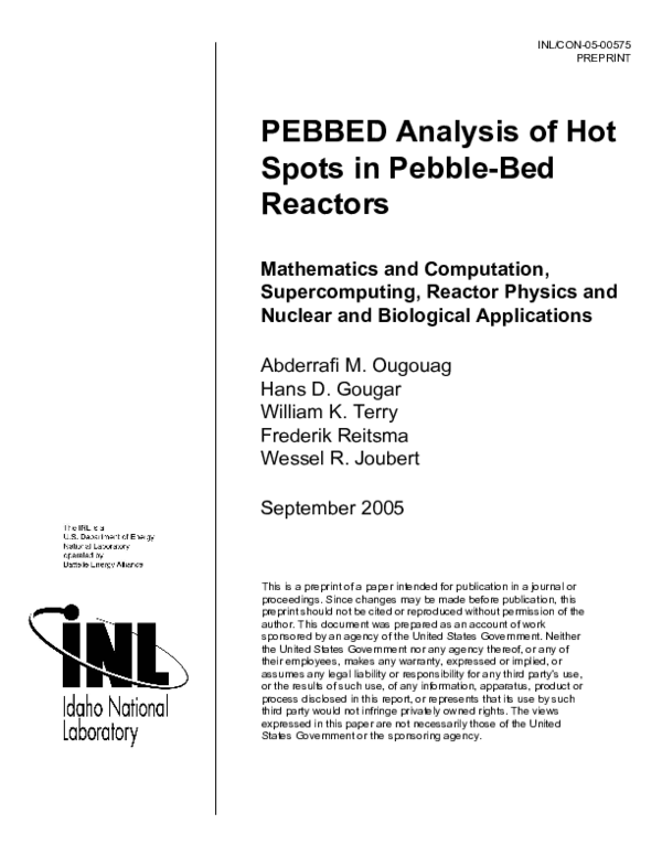 (PDF) Pebbed Analysis of Hot Spots in Pebble-Bed Reactors