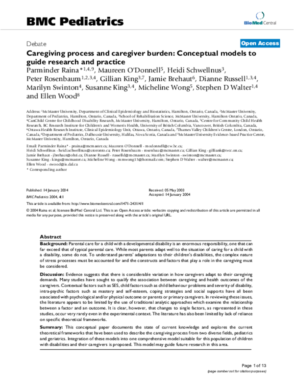 (PDF) Caregiving process and caregiver burden: conceptual models to ...