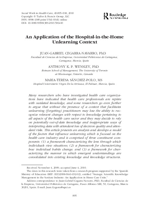 (PDF) An Application of the Hospital-in-the-Home Unlearning Context