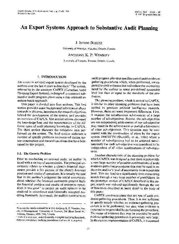 (PDF) An expert systems approach to substantive audit planning