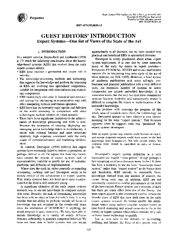 (PDF) Guest editors' introduction expert systems—one set of views of the state of the art ...