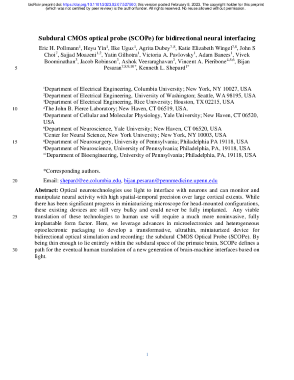 (PDF) Subdural CMOS optical probe (SCOPe) for bidirectional neural interfacing | Katie Wingel ...