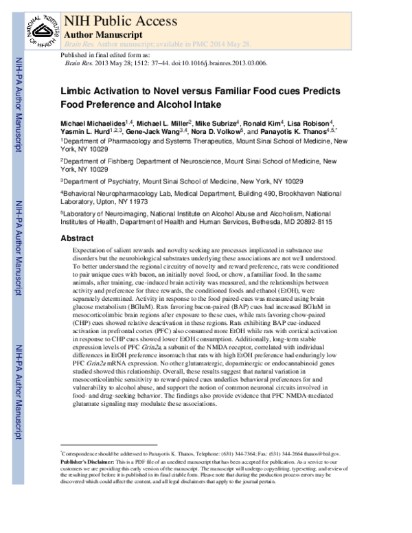 (PDF) Limbic activation to novel versus familiar food cues predicts ...