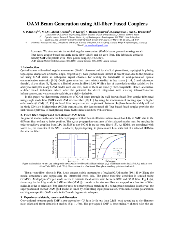 (PDF) OAM Beam Generation using All-fiber Fused Couplers
