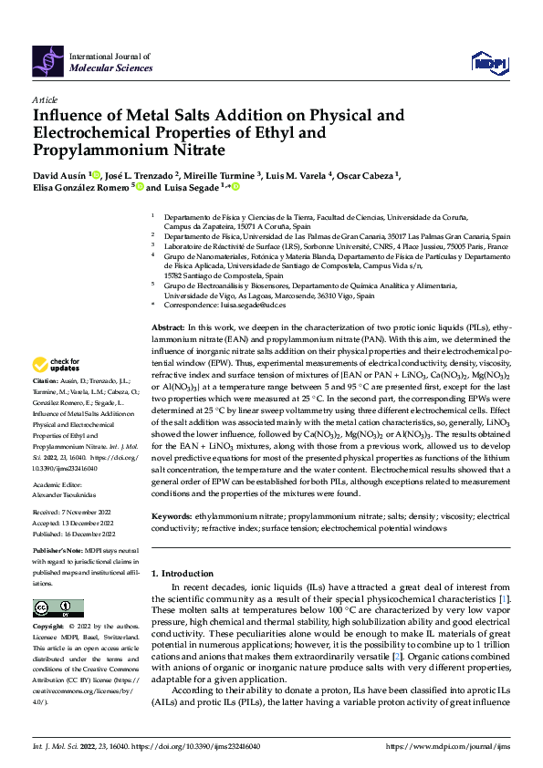 (PDF) Influence of Metal Salts Addition on Physical and Electrochemical ...