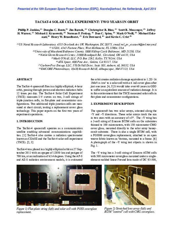 (PDF) TacSat-4 Solar Cell Experiment: Two Years in Orbit