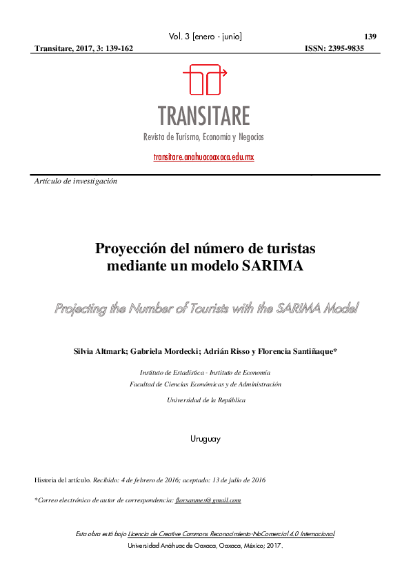 (PDF) Proyección del número de turistas mediante un modelo SARIMA