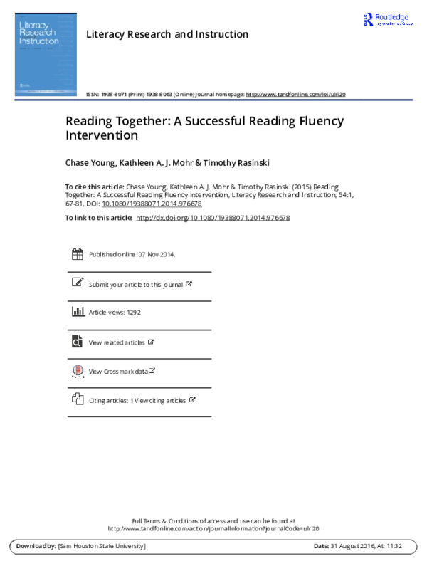 (PDF) Reading Together: A Successful Reading Fluency Intervention