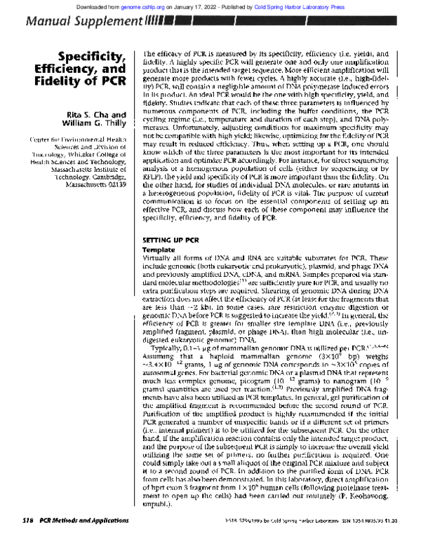 (PDF) Specificity, efficiency, and fidelity of PCR | William Thilly ...