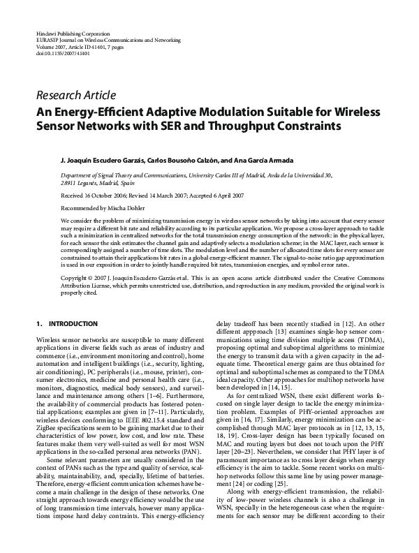 (PDF) Energy-Efficient Modulation for Sensor Networks