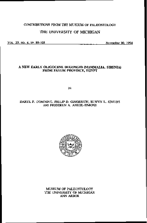 (PDF) A new early Oligocene dugongid (Mammalia, Sirenia) from Fayum ...