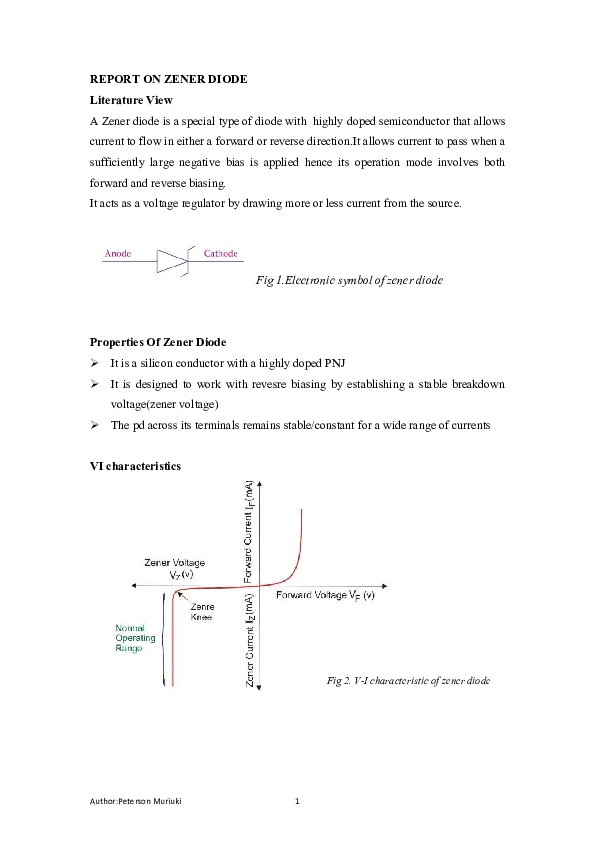 (PDF) REPORT ON ZENER DIODE Literature View | peterson muriuki ...