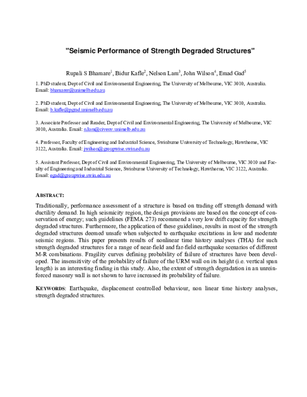 (PDF) Seismic performance of strength degraded structures | Bidur Kafle - Academia.edu