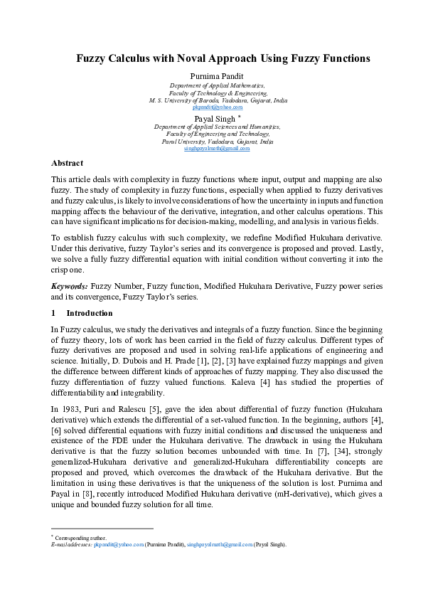 (PDF) Fuzzy Calculus with a Novel Approach Using Fuzzy Functions
