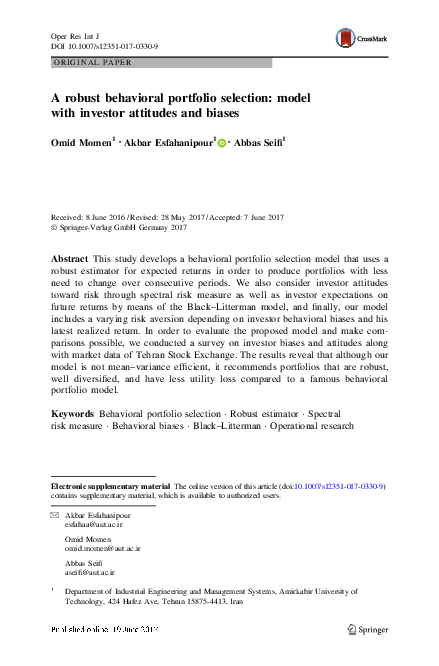 (PDF) A robust behavioral portfolio selection: model with investor attitudes and biases