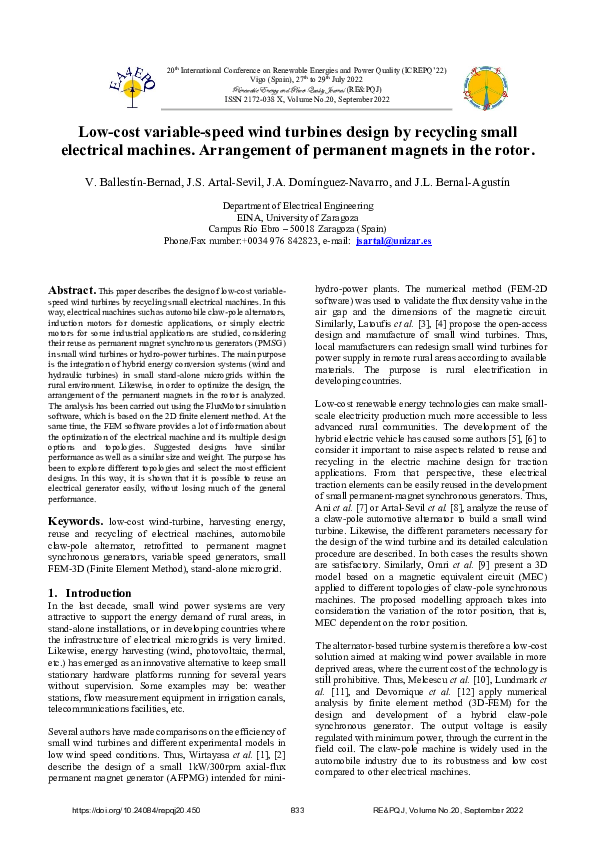 Pdf Low Cost Variable Speed Wind Turbines Design By Recycling Small Electrical Machines