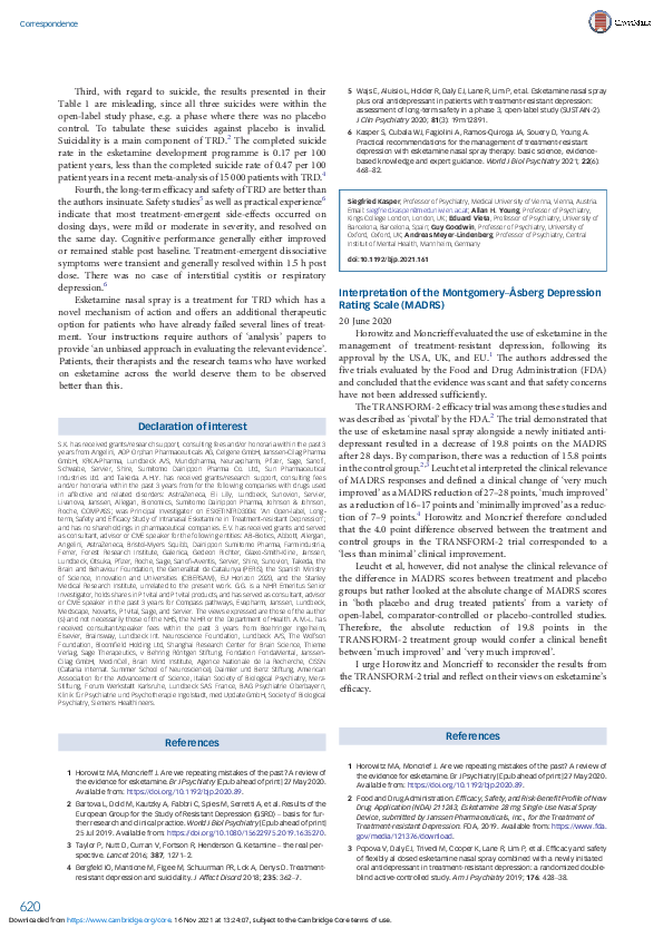 (PDF) Interpretation of the Montgomery–Åsberg Depression Rating Scale ...