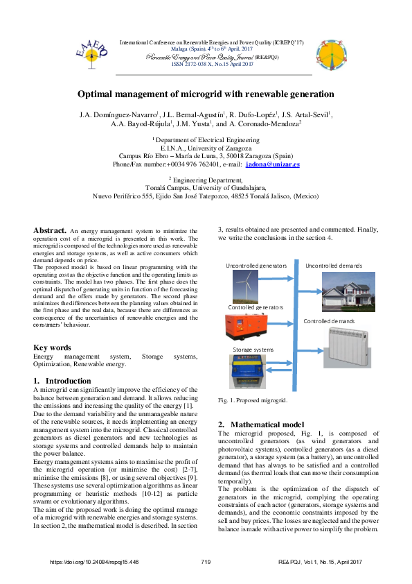 (PDF) Optimal management of microgrid with renewable generation
