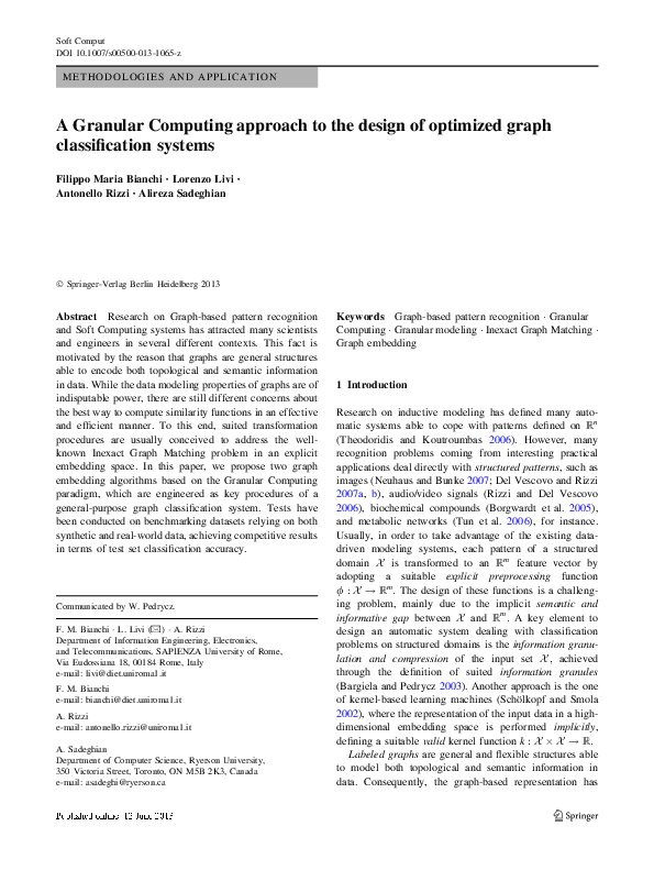 Pdf A Granular Computing Approach To The Design Of Optimized Graph Classification Systems 