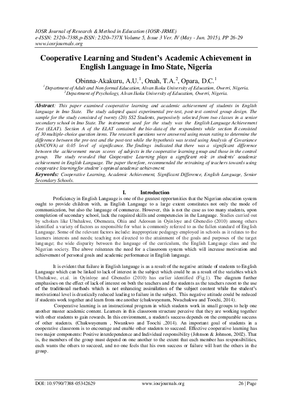 (PDF) Cooperative Learning and Student’s Academic Achievement in English Language in Imo State ...
