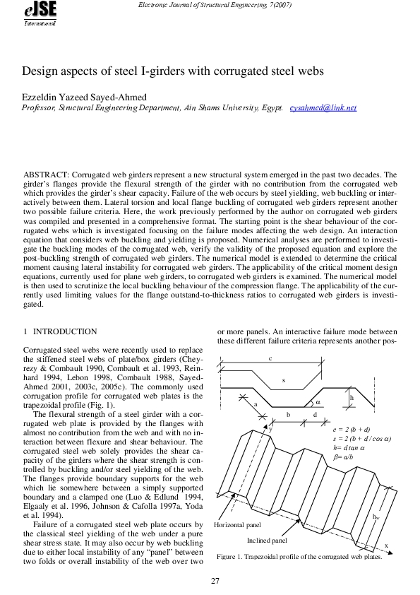 (PDF) Design aspects of steel I-girders with corrugated steel webs