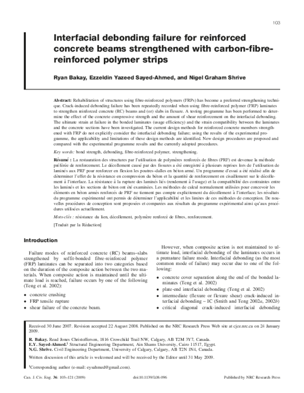 (PDF) Interfacial debonding failure for reinforced concrete beams strengthened with carbon-fibre ...