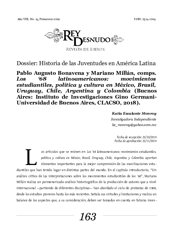 (PDF) Pablo Augusto Bonavena y Mariano Millán, comps. Los ‘68 ...
