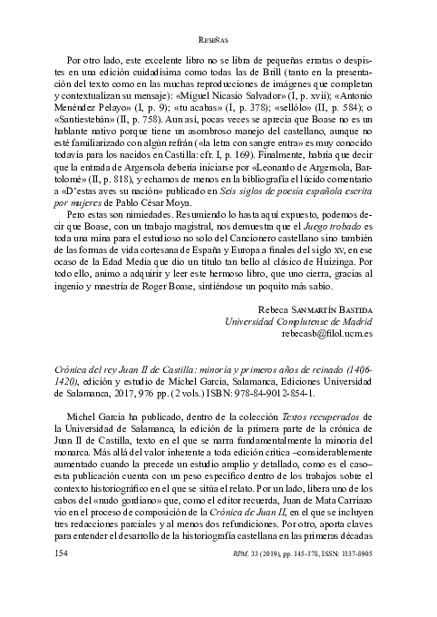 (PDF) Crónica del rey Juan II de Castilla: minoría y primeros años de ...