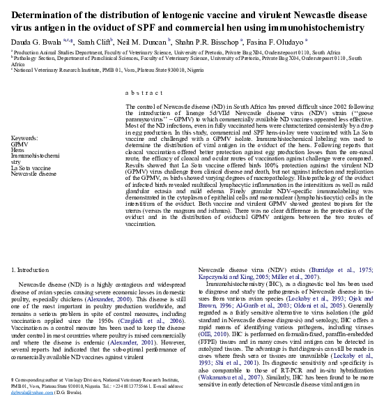 (PDF) Determination of the distribution of lentogenic vaccine and ...