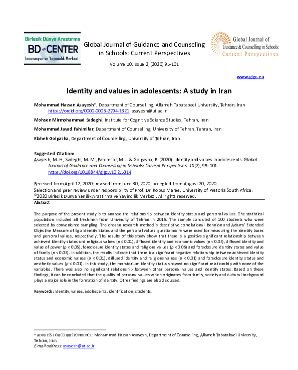 (PDF) Identity and values in adolescents