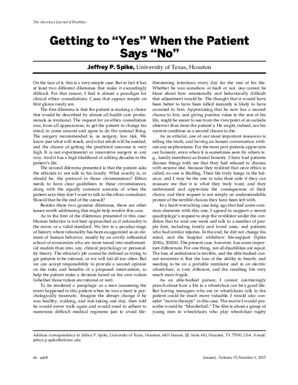 (PDF) Getting to “Yes” When the Patient Says “No”