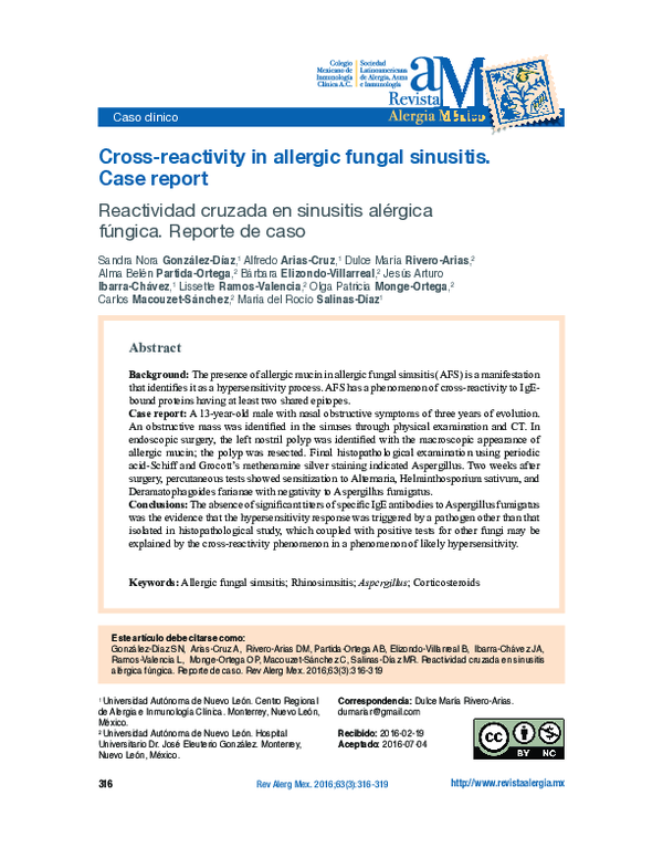 (PDF) [Cross-reactivity in allergic fungal sinusitis. Case report]