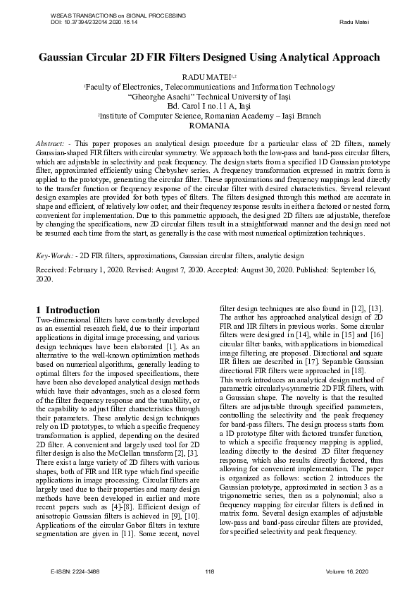 (PDF) Gaussian Circular 2D FIR Filters Designed Using Analytical Approach