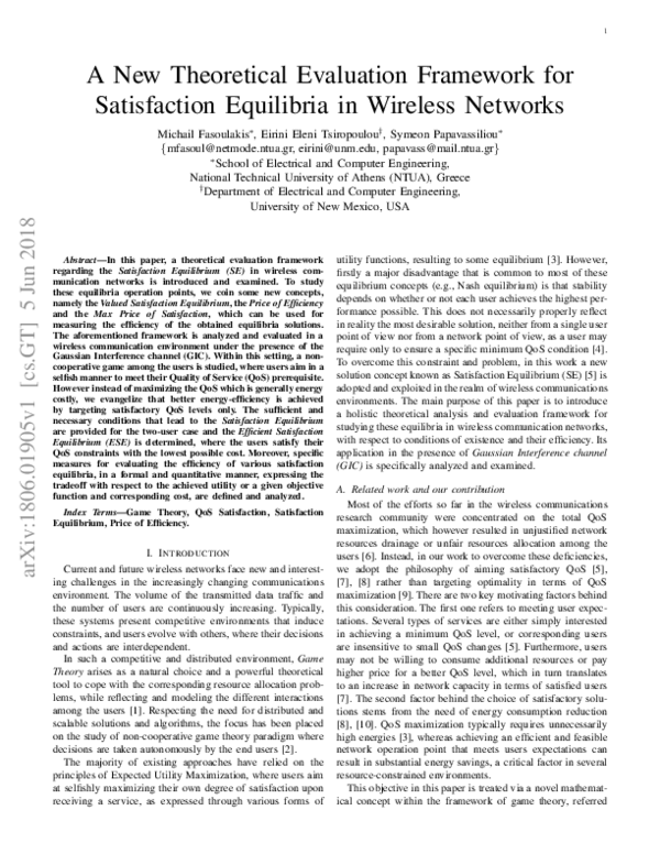 Pdf A New Theoretical Evaluation Framework For Satisfaction Equilibria In Wireless Networks