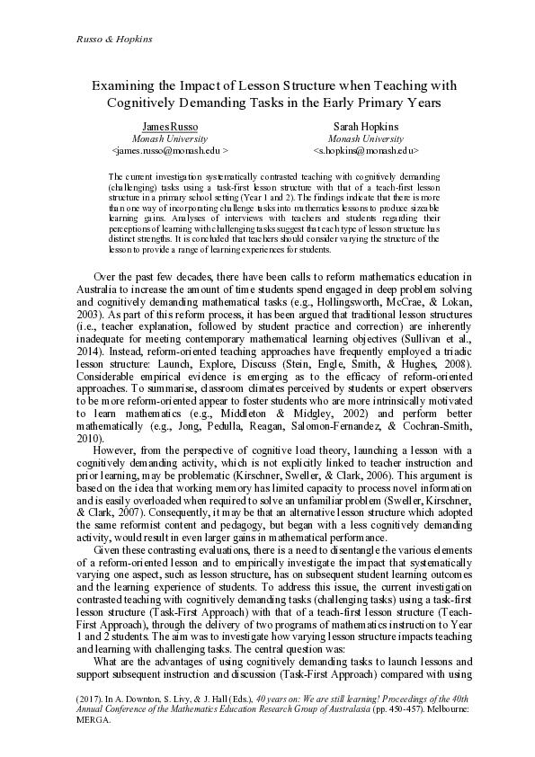 (PDF) Examining the Impact of Lesson Structure when Teaching with ...
