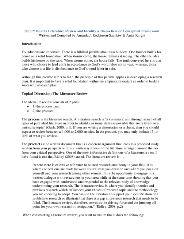 (PDF) Step 2 : Build a Literature Review and Identify a Theoretical or ...