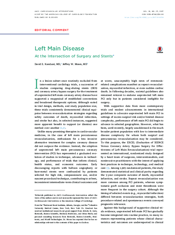 (PDF) Left Main Disease: At the Intersection of Surgery and Stents
