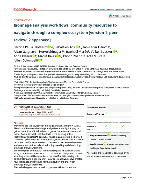 (PDF) Bioimage analysis workflows: community resources to navigate through a complex ecosystem ...