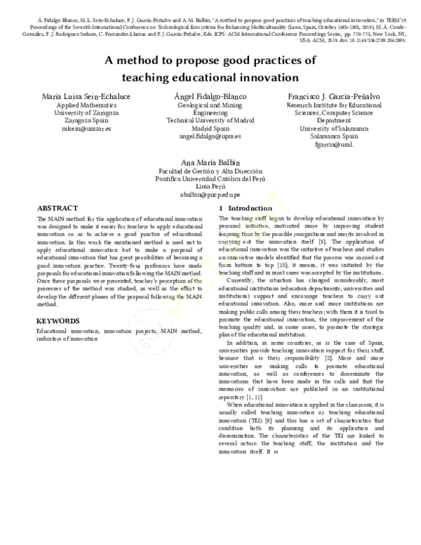 (PDF) A method to propose good practices of teaching educational innovation | Ana María Balbin ...